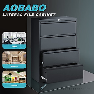 Aobabo Metal Lateral File Cabinet with Lock,Large Deep Drawer with Adjustable File Bars for Office,Home,35.43 Inches Wide for Letter/Legal A4 Size Drawer,Assembly Required (Black,4 Drawer)………