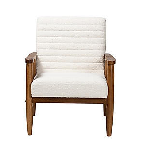 Baxton Studio Stratton Cream Boucle Fabric and Walnut Brown Wood Armchair