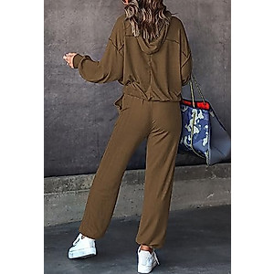 Pink Queen Two Piece Lounge Wear Sweat Sets Casual Relaxed Fit Fall Cutout Pullover Hoodies Tracksuit Ladies Running Active Drawstring Pants with Pockets Chocolate L