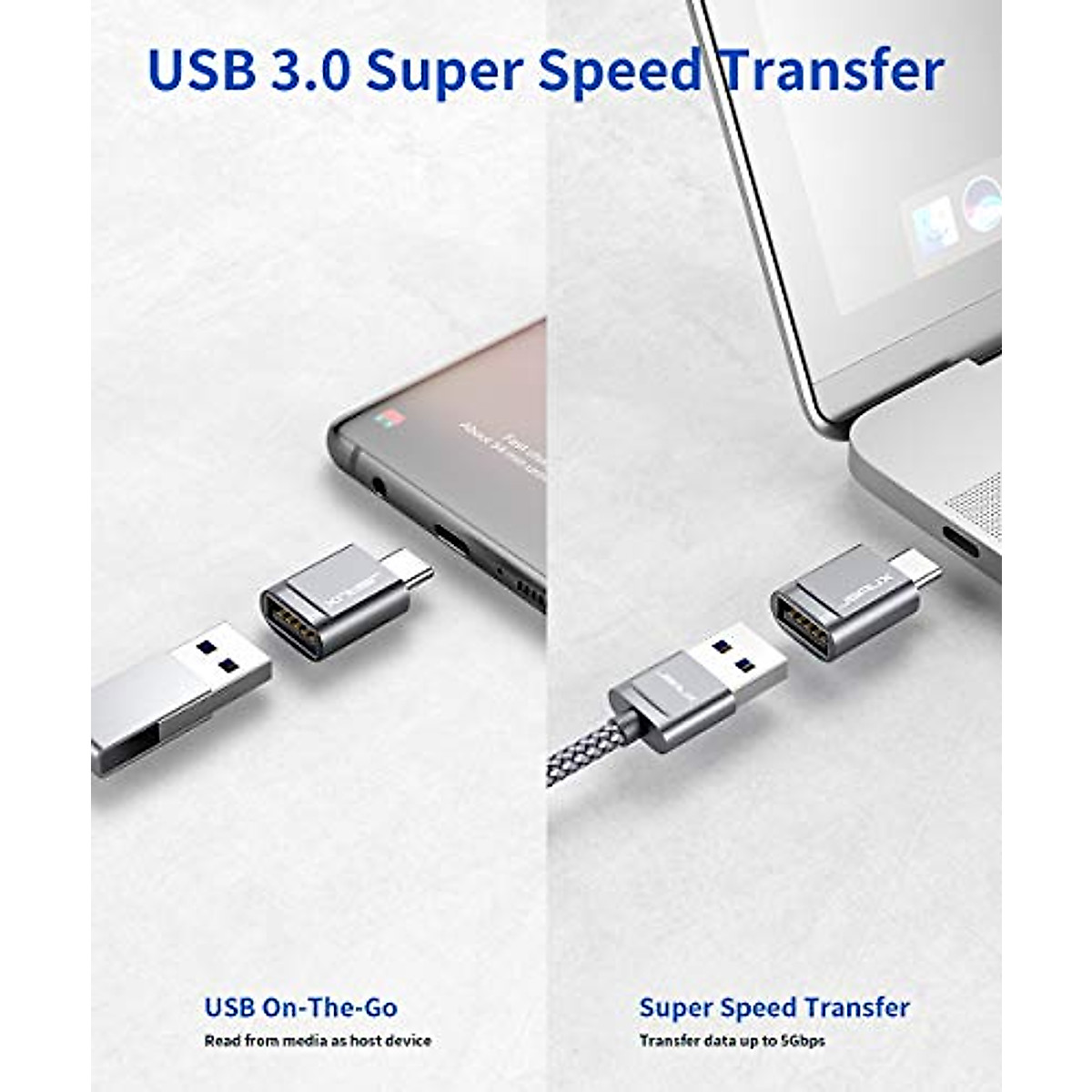 JSAUX USB C to USB Adapter [2-Pack], Type C to USB 3.0 Male to Female OTG Adapter Compatible with MacBook Pro/Air, iMac 2021, Samsung Galaxy S21 S20+ S10 and More Type C Devices Grey