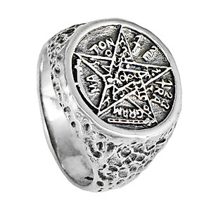 Moonlight Mysteries Sterling Silver Large Tetragrammaton Protection Pentacle Signet Ring (size 14)