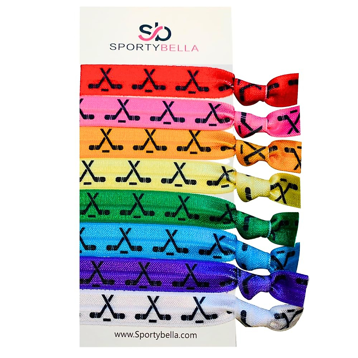 Sportybella Multicolored Hair Ties and Accessories - Elastic No-Crease Set for Girls, Ice Hockey Players & Teams. Ice Hockey Gifts, 8pcs.