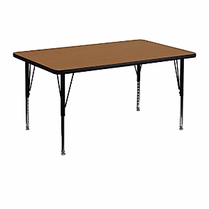 Flash Furniture 30''W x 48''L Rectangular Oak Thermal Laminate Activity Table - Height Adjustable Short Legs
