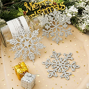 XmasExp 80mm/3inch Glitter Snowflake Ornaments Set Mini Christmas Tree Hanging Plastic Decoration for Xmas Party Wedding Anniversary Window Door Home Accessories (30pcs,Silver)