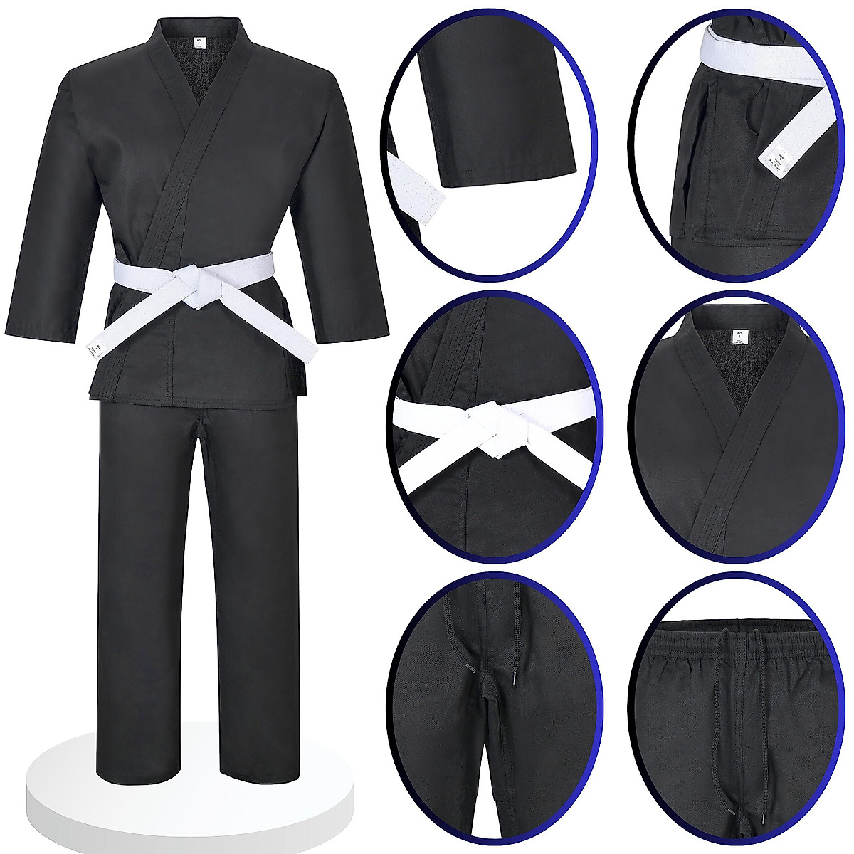 Karate gi Martial Arts Elastic Drawstring Karate Uniform For Kids & Adult Lightweight Student Gi with Free Belt 00 (3'9"-4'/50 lbs)