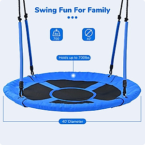 Trekassy 700lbs 40" Round Tree Swing with Handles for Kids Adults 900D Oxford Waterproof 2pcs Tree Hanging Straps Blue