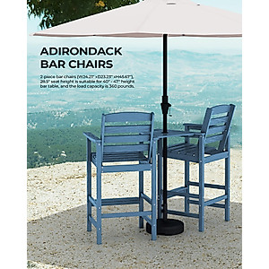 SERWALL Tall Adirondack Chairs Set of 2 with Connecting Table, Blue