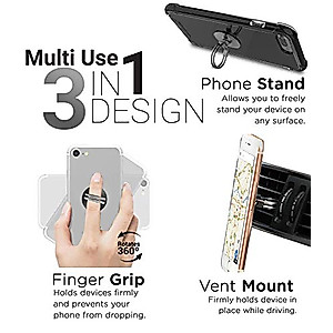 Aduro Phone Ring Holder [3-in-1] - Phone Ring, Phone Stand, Phone Car Vent Mount, Finger Grip Phone Holder for All iPhone, Samsung Galaxy (Black)