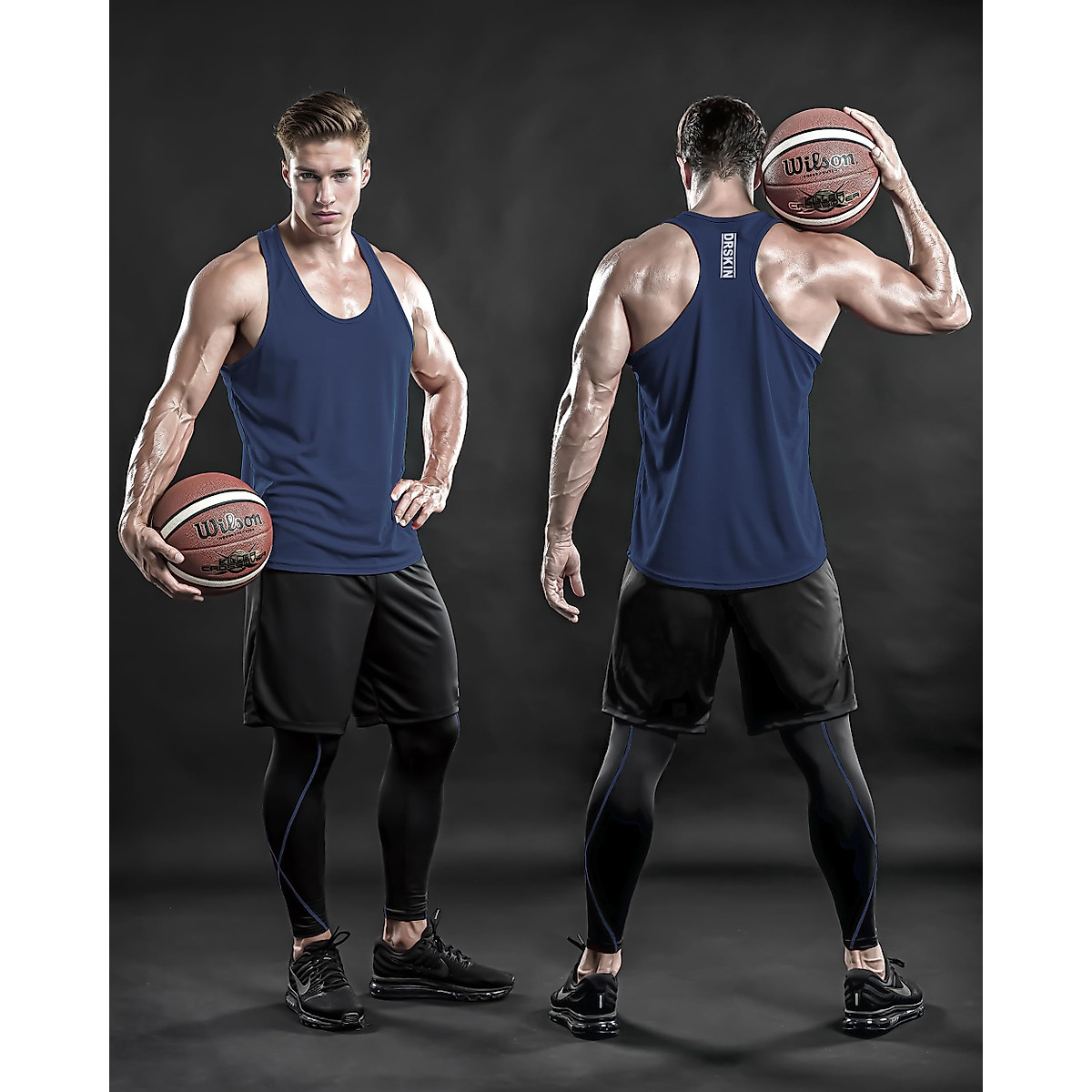 DRSKIN Men's 3 Pack Dry Fit Y-Back Muscle Tank Tops Mesh Sleeveless Gym Bodybuilding Training Athletic Workout Cool Shirts (BTF-ME-TA-(B,N,G), XL)