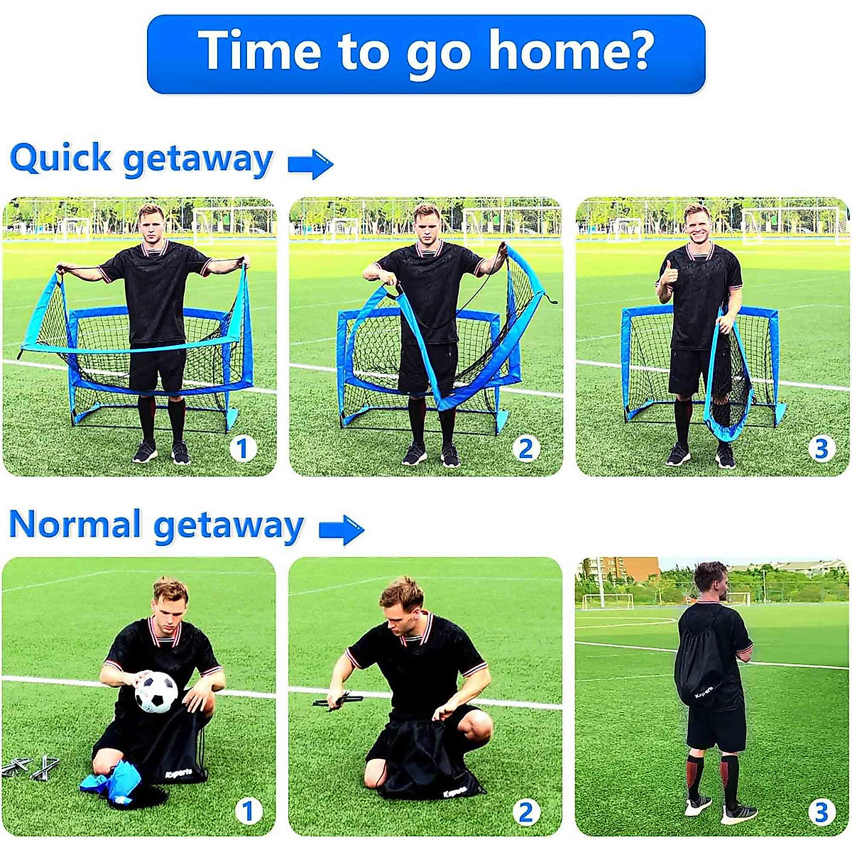 Ksports Soccer Goal Set for Kids Portable Training Equipment with Net, Balls, and Bag for Outdoor Backyard Football, 4 x 3 Feet, Blue