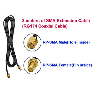PS4 Antenna Upgrade Replacement Kit 10dBi 2.4GHz Long Range Extender BT WiFi Antenna + 10in U.FL to RP-SMA Cable for Mini PCIe Card + RP SMA Extension Cable 10ft