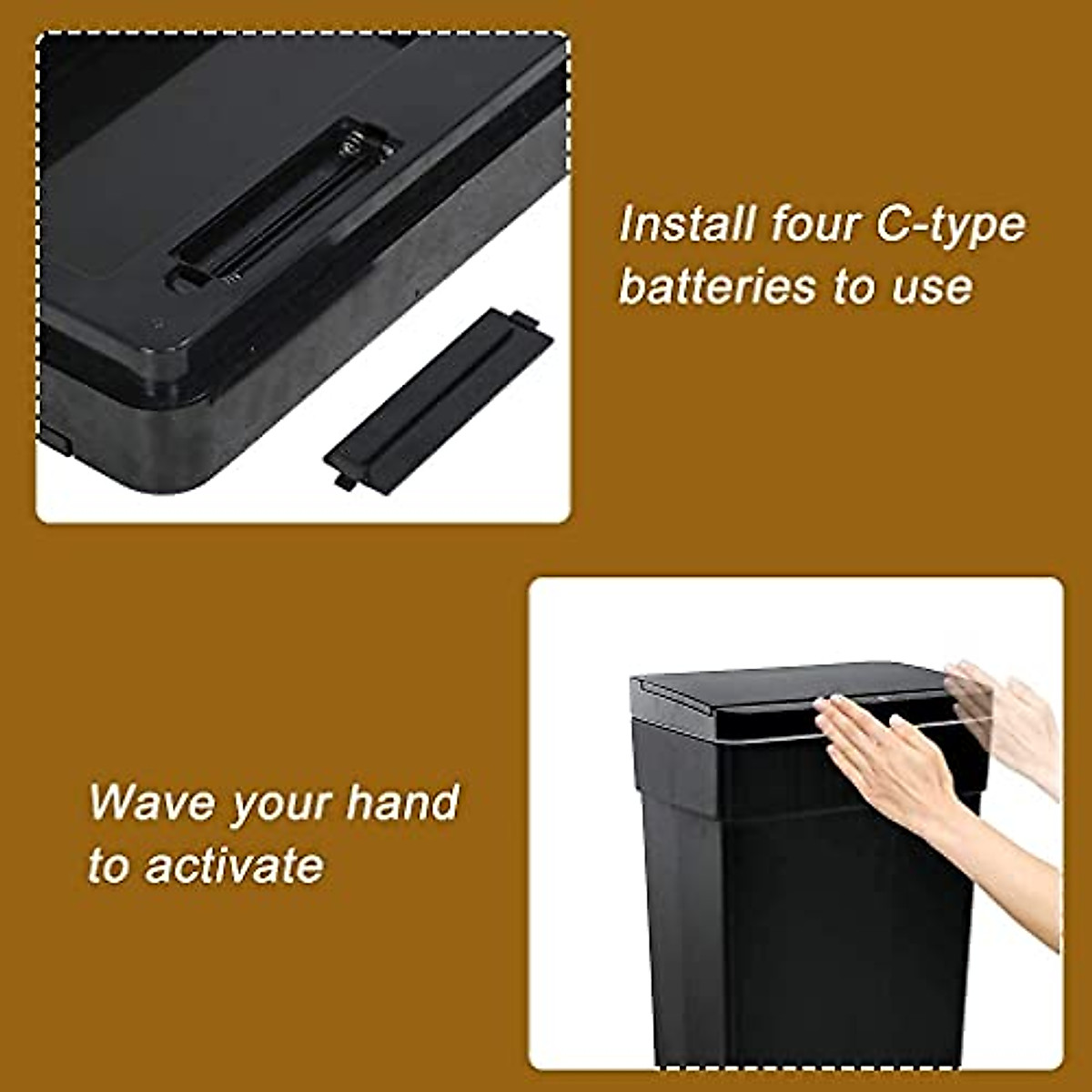 HGS Kitchen Trash Cans Waste Bin Garbage Can Touch Free 13 Gallon Automatic Trash Bins with Lid, 50 Liter Sensor Touchless Garbage Bin for Bedroom Bathroom Home Office, 2 Pack (Black)