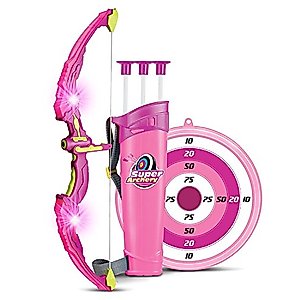 SainSmart Jr. Kids Bow & Arrow Toy, Princess Basic Archery Set Outdoor Hunting Game with 3 Suction Cup Arrows, Target & Quiver, Pink,includes 1 x luminous bow