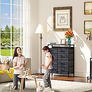 YITAHOME Fabric Dresser with 8 Drawers, Furniture Storage Tower Cabinet, Dresser for Bedroom, Living Room, Hallway, Closet, Sturdy Steel Frame, Wooden Top, Easy Pull Fabric Bins, Black Wood Grain
