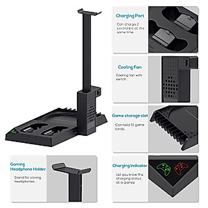 MENEEA Charging Stand with Cooling Fan, Controller Phone Foldable Clamp Holder for Xbox-Series X