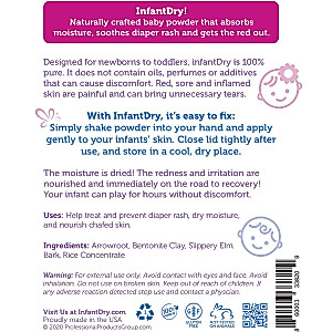 Infant Dry All Natural Baby Powder 5oz - Gentle Formula Talc Free, All Natural and Unscented Dusting Powder for Sensitive Baby Skin