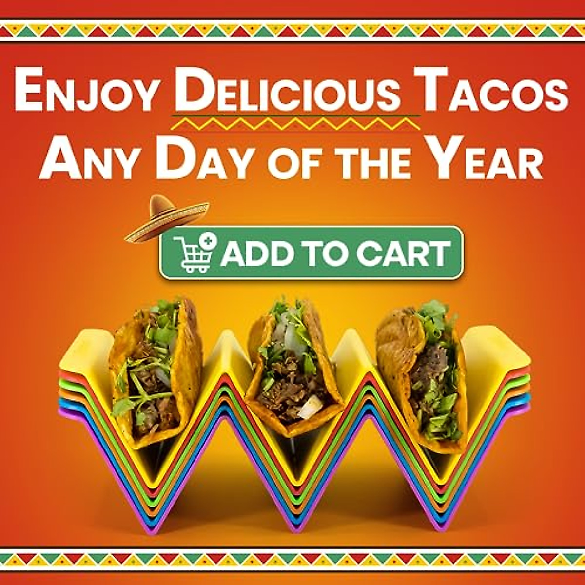 Taco Holders set of 6, Colorful Premium Taco Tray and Rack for Soft or Hard Taco Shells - Dishwasher and Microwave Safe, BPA Free and Sturdy, Multi-Colored