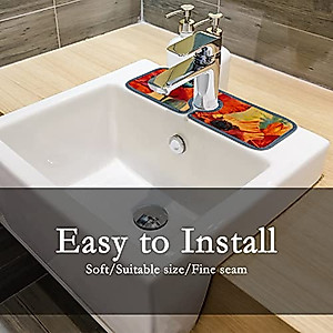 Kitchen Faucet Mats 3 Pieces Red Blooming Floral Flowrs Absorbent Faucet Sink Splash Guard Bathroom Counter and RV,Faucet Counter Sink Water Stains Preventer