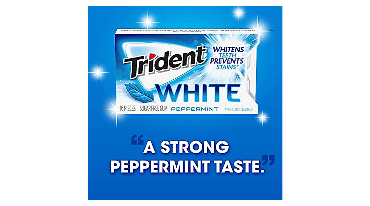Trident White Peppermint Sugar Free Gum - Freshen Breath & Whiten Teeth