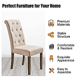 Zaboro Dining Chair Set of 2, Aristocratic Style, Noble and Elegant Solid Wood Tufted Dining Chair Dining Room Chair,Beige