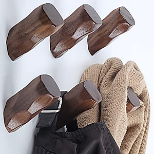 GRAPMKTG 6 Pack Wood Wall Hooks Coat Hooks Wall Mounted Wooden Hooks Heavy Duty Robe Hook Hat Rack Backpack Hooks for Baseball Caps Hanging Bathroom Towels Clothes Hanger Black Walnut