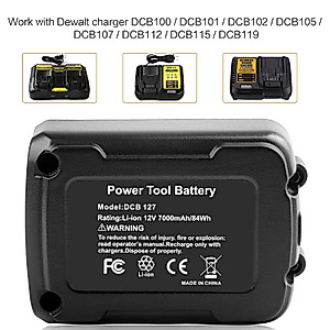 [1Pack] 12V 7.0Ah High-Output Battery for Dewalt 12V Max (12-Volt) Tools Li-ion Battery DCB120 DCB121 DCB123 DCB127 DCB122 DCB124 DCB127-2
