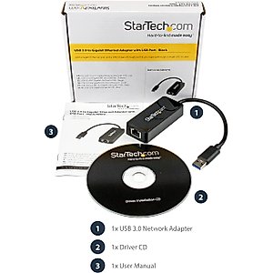 StarTech.com USB 3.0 Ethernet Adapter - USB 3.0 Network Adapter NIC with USB Port - USB to RJ45 - USB Passthrough (USB31000SPTB), Black, 0.7" x 1.4" x 5" x 5"