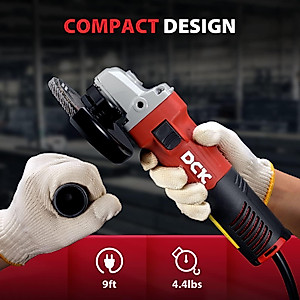 DCK Angle Grinder, 4-1/2-Inch, 6.7Amp Corded Angle Grinder, 11,800 RPM with 2 Safety Guards, 6-Piece Discs (2 Cutting/2 Grinding/2 Flap Discs), Professional Angle Grinder for Metal, Wood (KSM09-115S）