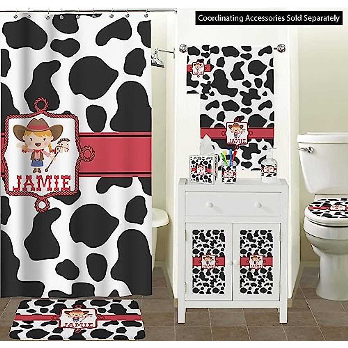 RNK Shops Cowprint Cowgirl Waste Basket - Double Sided (Black) (Personalized)