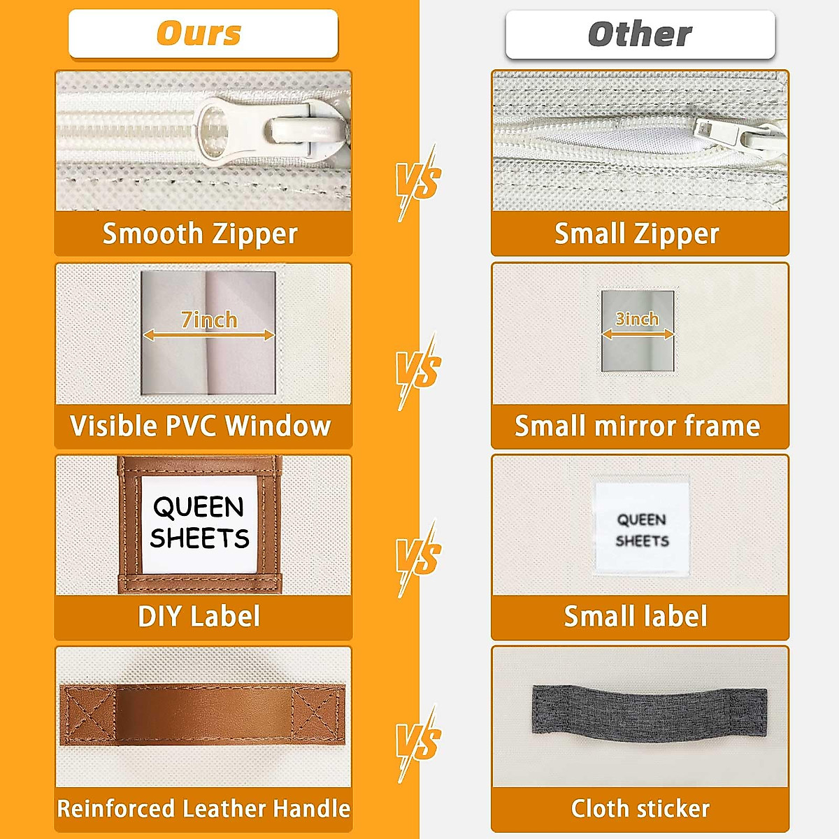 GhvyenntteS Bed Sheet Organizers and Storage 4 Pack (Queen & King Size), Foldable Sheet Organizers and Storage with Window and Label, Bed Sheet Organizer with Leather Handle, Beige