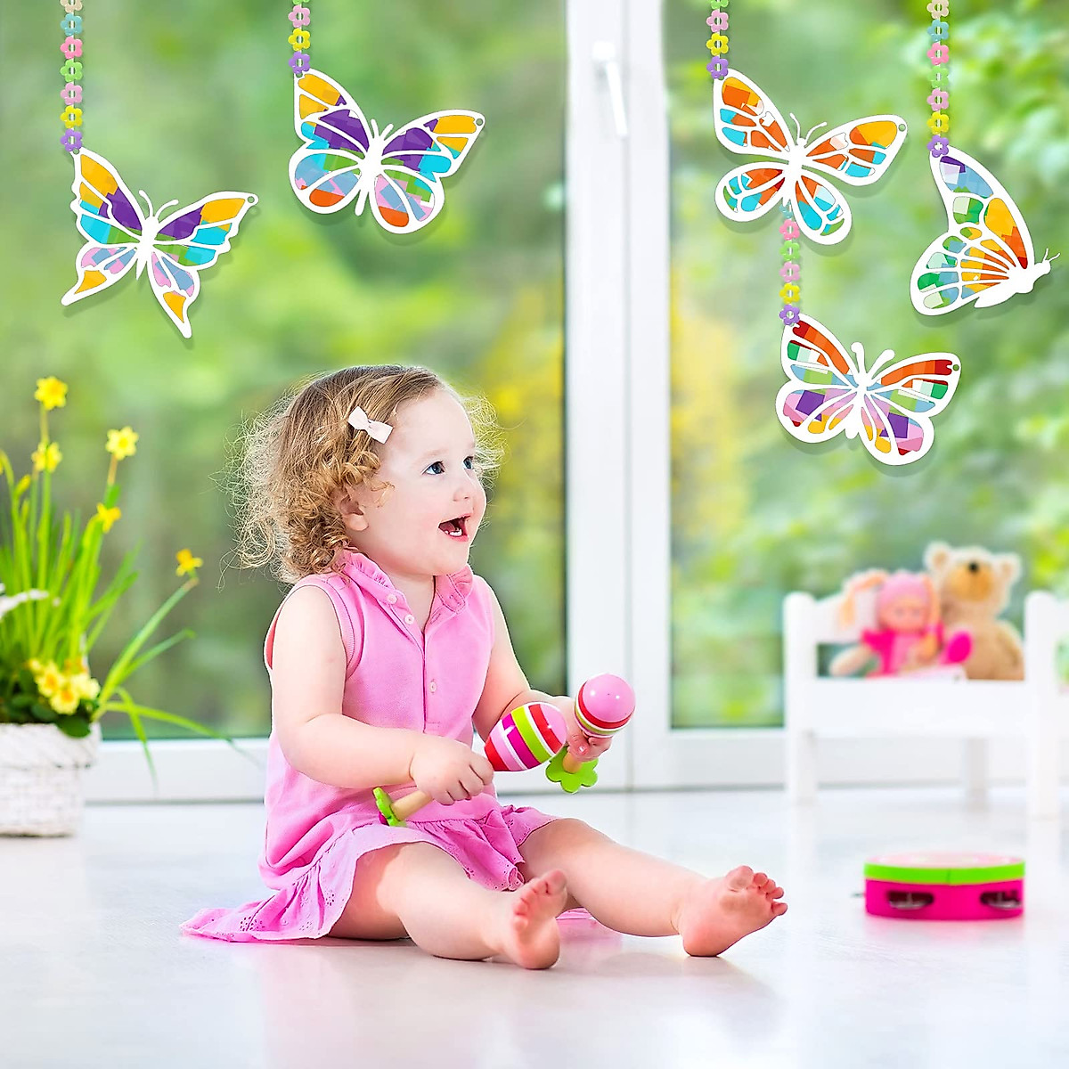 18 Pieces Suncatcher Kit for Kids Butterfly Suncatcher Kit Tissue Paper Butterfly Suncatcher Craft Spring Summer Window Art Kit with 18 Tissue Paper for Spring Summer Craft DIY Butterfly Party Favor