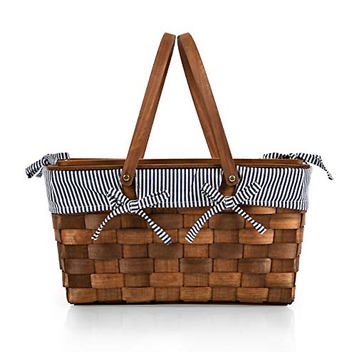 Picnic TIME - Kansas Picnic Basket with Lid - Handwoven Wood Picnic Basket