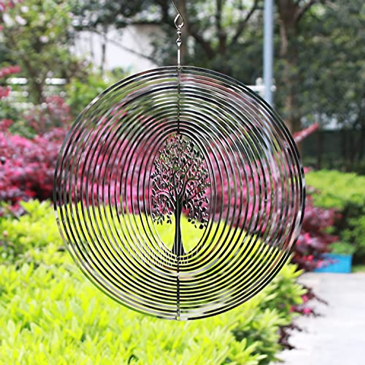 SPRING SONG Wind Spinner 3D Stainless Steel Indoor Outdoor 10" Mirrored Stainless Steel Tree of Life Decoration Crafts Ornaments Kinetic Yard Art, Hanging Wind Spinners Decor Gifts