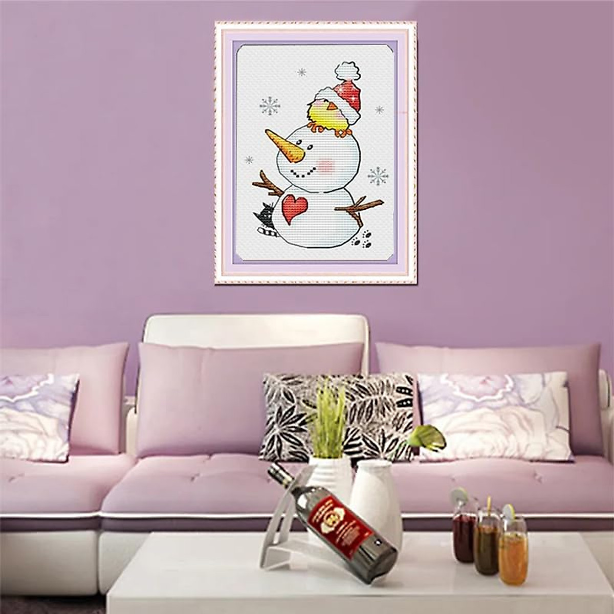 Christmas Snowman Stamped Cross Stitch Kits for Adults, Christmas Counted Pattern Needlepoint Kits Crafts Dimensions Cross-Stitch Stamped Kits Embroidery Kits Arts Craft Kits for Wall Art Gift