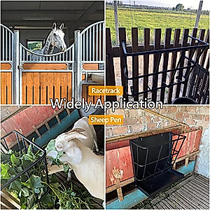 QVQE Hay Feeder Goat, 18 Gallon Multiple Sided Goat Hay Rack, Heavy Duty Iron Wall Hay Rack for Sheep with Detachable Grain Tray, Effortless Installation in Farm, Yield… (2 in 1)