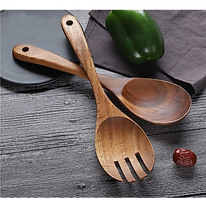 EWEIGEER 10.5-inch Wood Salad Server Acacia Wooden Serving Spoon Fork Set of 2