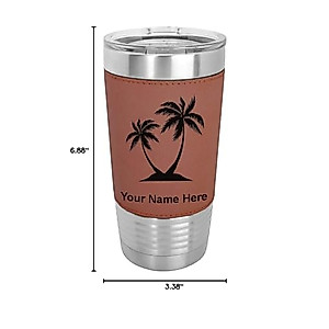 LaserGram 20oz Vacuum Insulated Tumbler Mug, Palm Trees, Personalized Engraving Included (Faux Leather, Dark Brown)