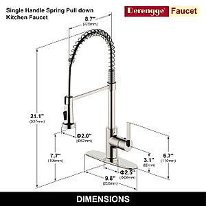 Derengge Kitchen Sink Faucet,Single Handle Spring High Arc Kitchen Faucet with Deck Plate for Farmhouse, Camper, Laundry, Rv, Bar,1 Hole or 3 Hole Installation,Polished Nickel Faucet,KF-5025-PN