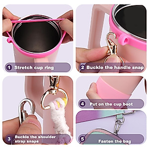 Mity rain Water Bottle Shoulder Strap Set for Stanley Cup, Cup Accessories for Stanley 20oz 30oz 40oz, Including Cup Holder Shoulder Strap with Purse, Carrying Handle Strap, Boot, Cup Ring