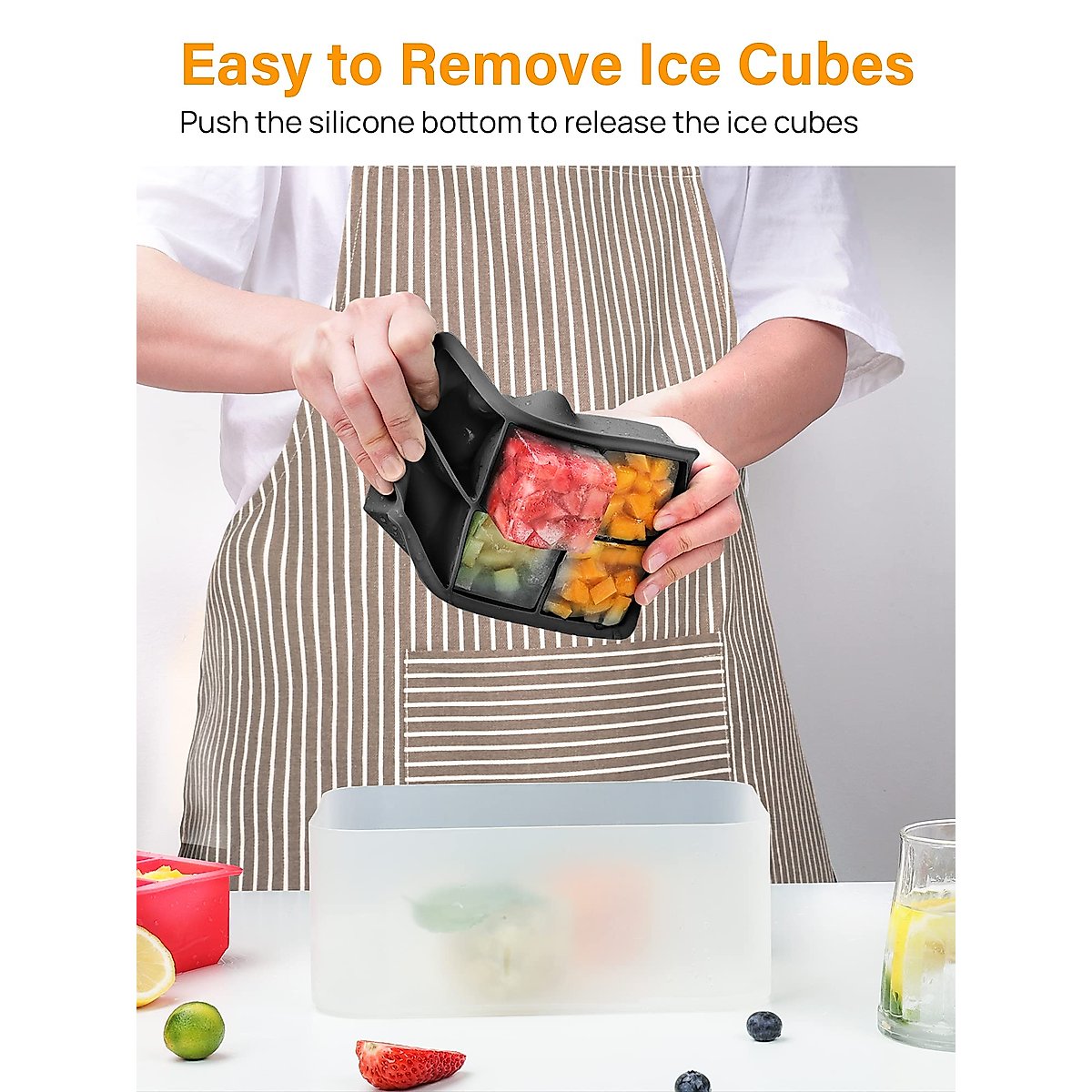 Kootek Ice Cube Trays with Lid (Set of 4), Silicone Large Square Ice Cube Maker Ice Cube Molds for Whiskey, Cocktails and Homemade Freezer