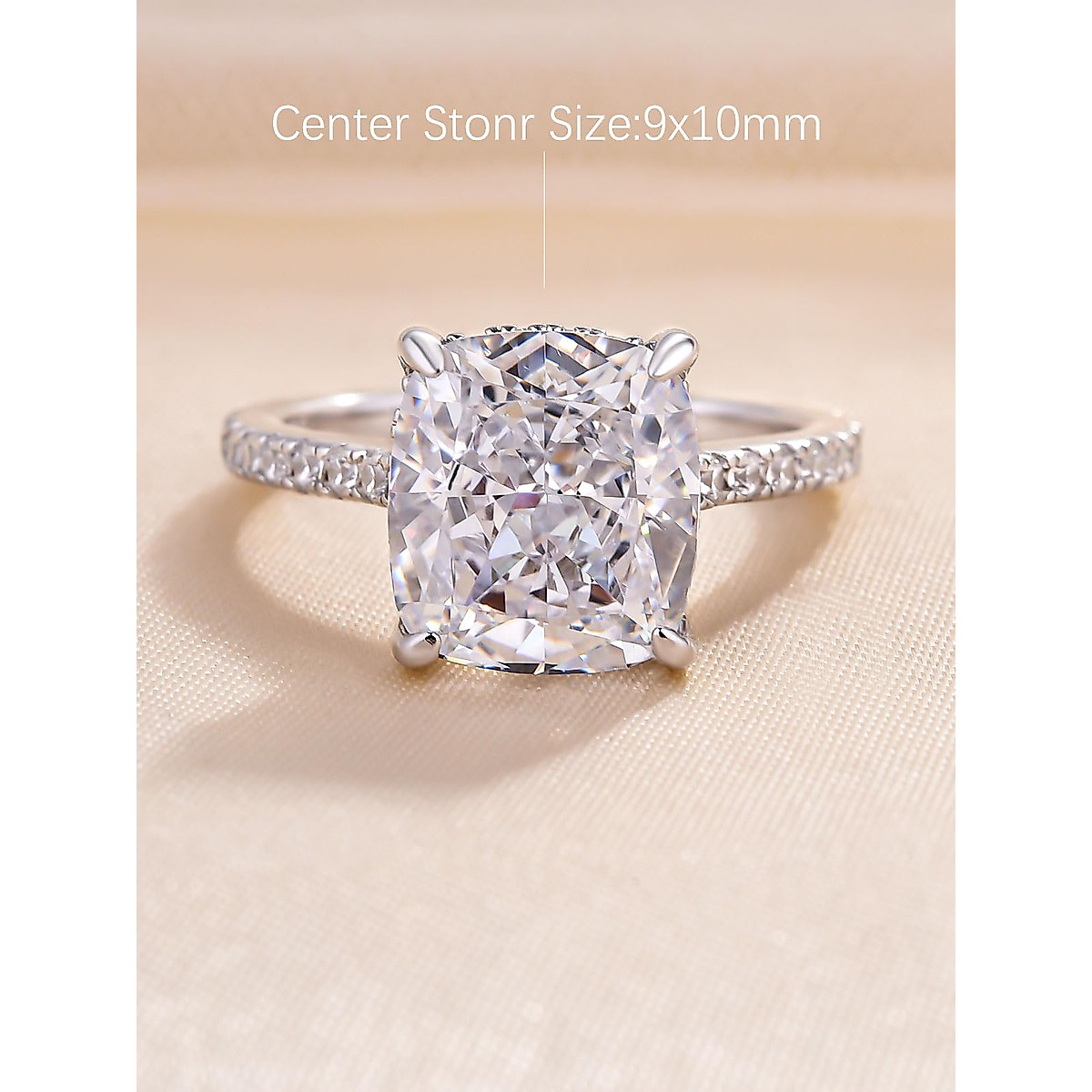 RODIFFY 4CT Cushion Cut Solitaire Engagement Ring,Silver CZ Simulated Diamond Promise Ring(Size:7.5)