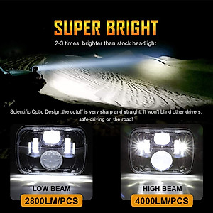 Auxbeam 5x7 7x6 Inch Led Headlights with High Low Beam H6054 6054 Led Rectangular Headlight Compatible for Jeep Wrangler YJ Cherokee XJ GMC Replacement H5054 H6054LL 69822 6052 6053 (Black)