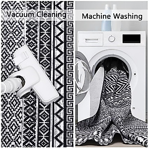 Zacoo Rug 2x12 Runner Rug Black Hallway Runner Machine Washable Throw Carpet Foldable Thin Rug Non Slip Floorcover Mat for Bathroom Laundry Bedroom Living Room, Home Decor Rug, Black