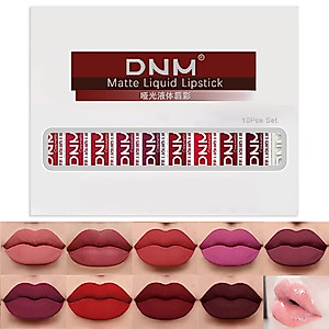 evpct DNM 9Pcs Deep Red Black Matte Liquid Lipsticks + 1Pcs Clear Lip Plumping Plumper Gloss Makeup Set Long Lasting Lipstick 24 hour Waterproof labiales matte mate larga duracion 24 horas originales