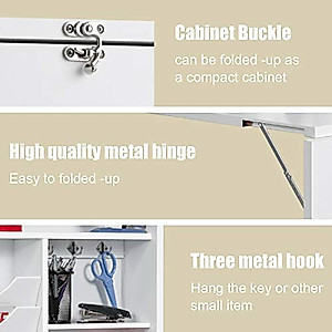 Tangkula Wall Mounted Desk, Floating Desk with Chalkboard, Space Saving Fold Up Desk Wall Mount Convertible Desk, Multi-Function Wall Mounted Table with Storage Shelves & Hooks（No Assembly Required）