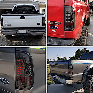 VIPMOTOZ LED Tail Light Lamp Assembly For 1997-2003 Ford F150 & 1999-2007 Ford Superduty F250 F350 Pickup Truck - Metallic Chrome Housing, Smoke Lens, Driver and Passenger Side