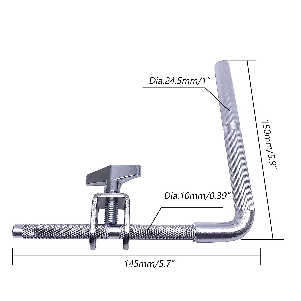 TUOREN Cowbell Mount L-Rod Attachment 9.5mm Diameter Percussion Mount Rod Cowbell Mounting Arm Perfect for Drummer Drum Hardware