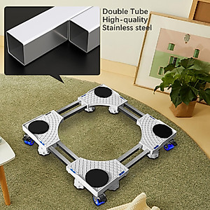 IREMMO Adjustable Base for Washer and Dryer Stand Upgrade Double Tube Movable with Wheels for Dryer Washing Machine Mini Refrigerator Stand
