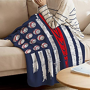 Super Soft Cozy Throw Blanket Twin Size 3D Printed Lightweight Polyester Blankets Independence Day Abstract Baseball Flannel Blanket for Men Women Kids All Seasons 39x49 Inch