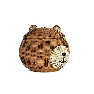 G6 COLLECTION Bear Rattan Storage Basket With Lid Decorative Bin Home Decor Hand Woven Shelf Organizer Cute Handmade Handcrafted Gift Art Decoration Artwork Wicker Bear (Bear Head)
